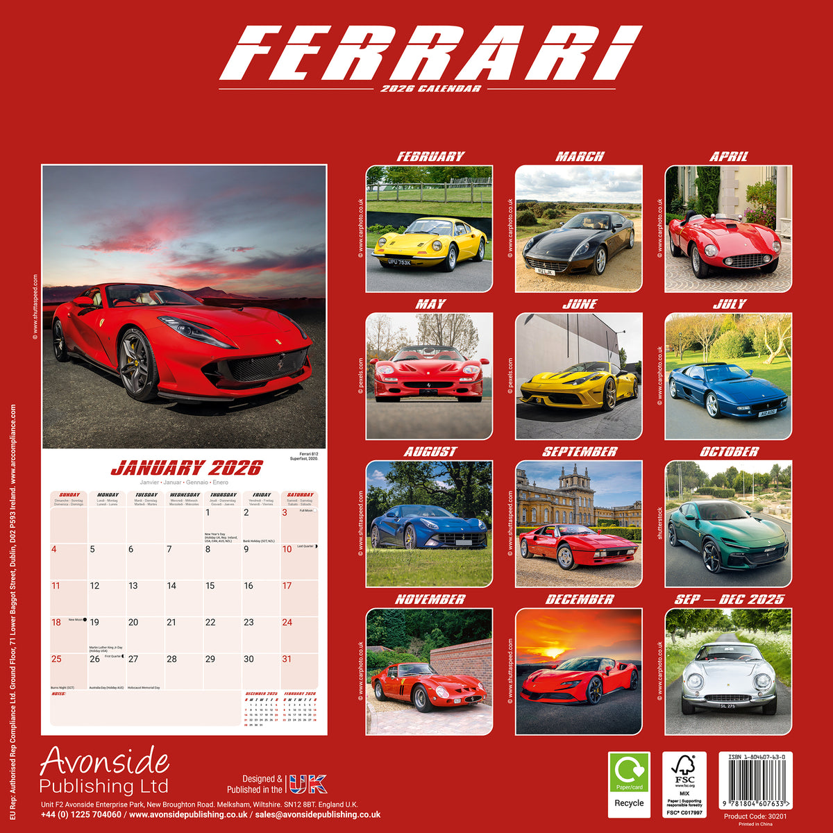 Ferrari Calendar 2026 – Avonside Publishing Ltd